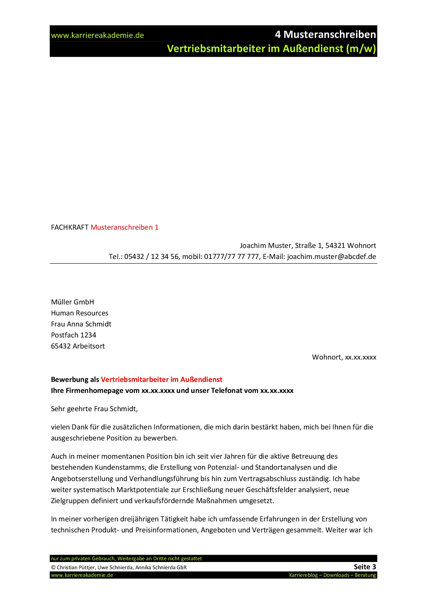4 x Anschreiben: Vertriebsmitarbeiter im Außendienst (m/w ... 4 x Anschreiben: Vertriebsmitarbeiter im Außendienst (m/w ...