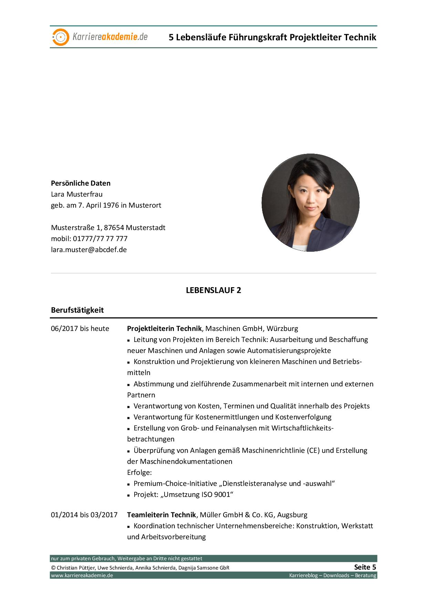 5 x Lebenslauf Projektleiter Technik (m/w/d) | Karriereakademie