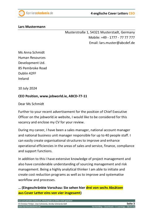 4 x Cover Letter Chief Executive Officer / CEO | Karriereakademie
