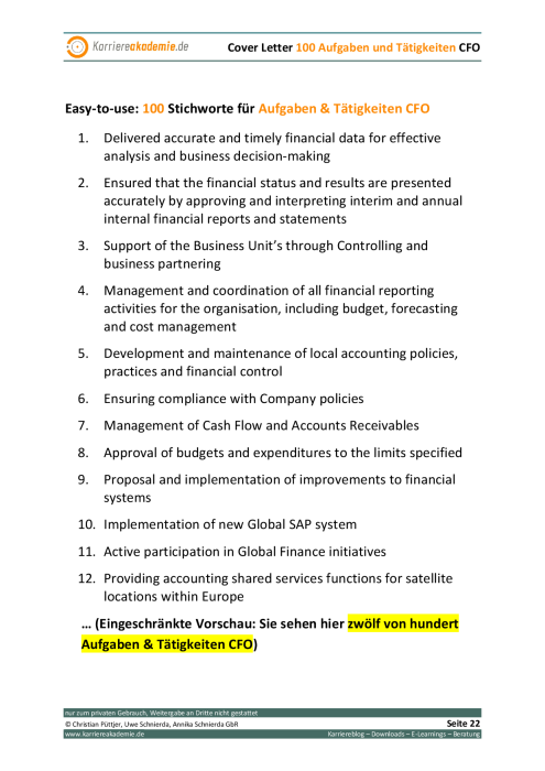 4 x Cover Letter Chief Financial Officer / CFO | Karriereakademie