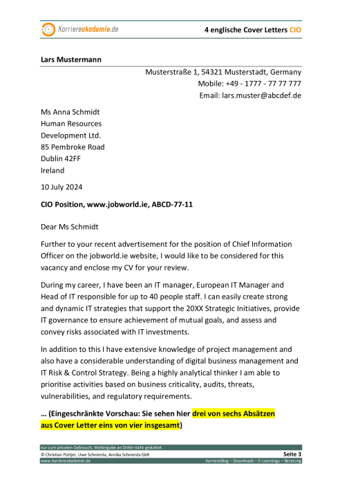 4 x Cover Letter Chief Information Officer / CIO | Karriereakademie
