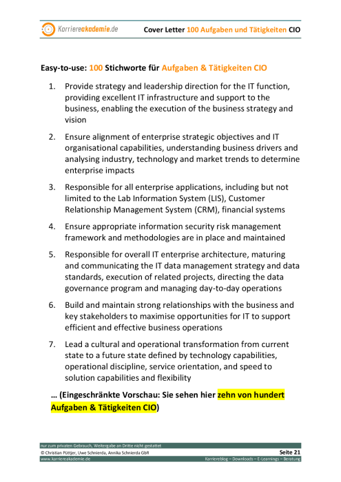 4 x Cover Letter Chief Information Officer / CIO | Karriereakademie