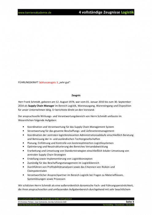 4 x Arbeitszeugnis: Supply Chain Manager (m/w) | Karriereakademie