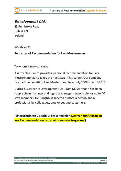 Logistics Manager 4 Letters of Recommendation 305 ...